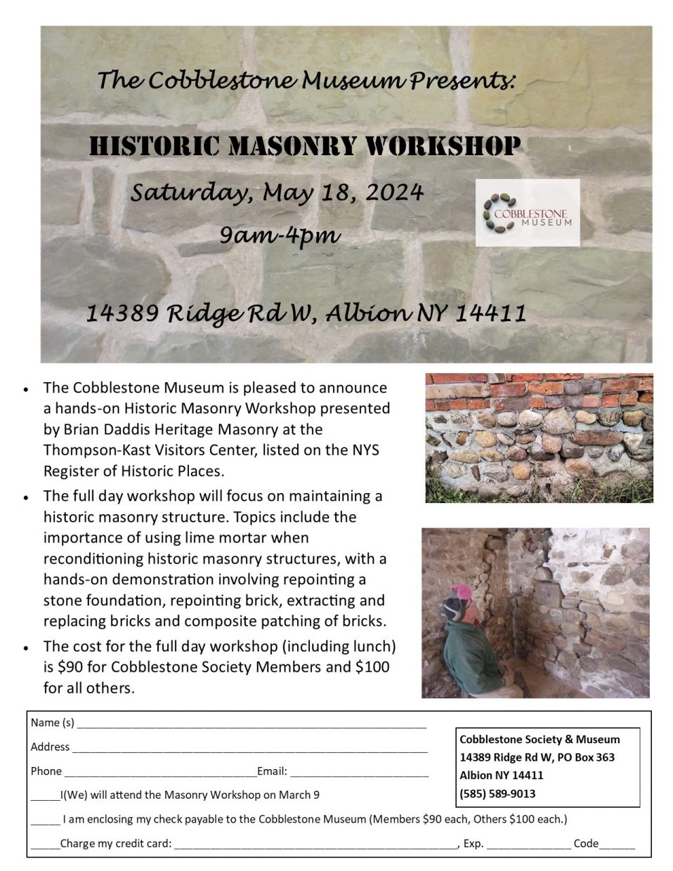 The Cobblestone Museum – historic masonry workshop flyer 2024 update